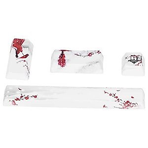 PBT Custom Keycap, Space + ESC + Enter + Numpad Enter 4 Keys DIY Keycap Gaming Keyboard Replacement Parts, Winter Snow Plum Pattern, for DIY Mechanical Keyboards