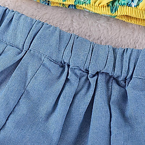 Kids Baby Girls Outfits Floral Ruffle Off Shoulder Crop Tops + Bowknot Denim Shorts Skirt Set Toddler Summer Clothes (5-6 Years, Blue)