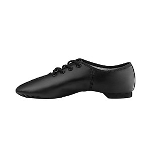 Linodes Leather Lace Up Unisex Jazz Shoe for Women and Men's Dance Shoes Black 8M