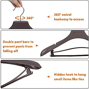 DEDU Plastic Extra Wide Shoulder Suit Hangers for Men 20 Pack Width 17.3", Brown Sweater Hangers no Shoulder Bump Non Slip for Thick Sweaters, Clothes Hangers with Pants Bar 360° Swivel Metal Hook
