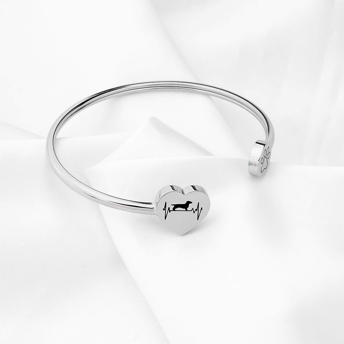 FUSTMW Dog Owner Bracelet Dachshund Boxer Golden Retriever Dog Lover Gifts Pitbull Boston Terrier Paw Print Bangle Jewelry (Dachshund Bracelet)