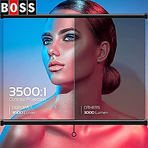 Boss Projector with 5G WiFi Bluetooth Native 1080P 9500L 4K Supported BOSS S13A Portable Outdoor Projector with Screen Video Home Theater Projector for HDMI USB VGA PC TVBox iOS & Android Phone