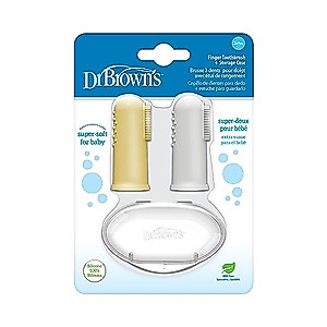 Dr. Brown's Silicone Finger Toothbrush for Baby with Travel-Storage Case, 3m+, Gray and Yellow, 2-Pack