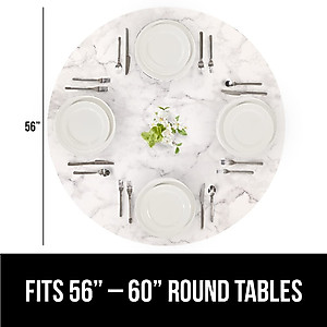 Gorilla Grip Vinyl Round Tablecloth, Fitted Elastic Edge Cover, Fade and Stain Resistant Table Cloths, Spill Proof Linen Covers for Indoor Dining, Outdoor Picnic Parties, Camping, 56" Marble White