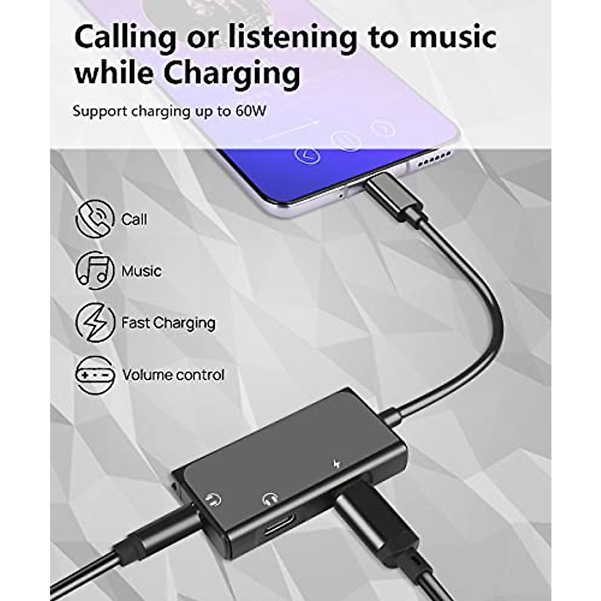Mxcudu 3 in 1 USB C to 3.5mm Audio USB C Headphone Adapter and 60W Charging Compatible with Google Pixel 7Pro/6Pro/5/4, Galaxy S23 Ultra/S22 Ultra/S21/S21FE/A53/Note 20