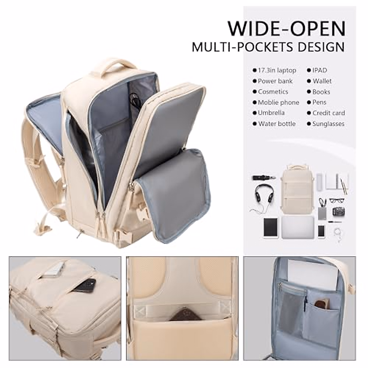 MOLNIA Large Travel Backpack for Women & Men with Shoe Compartment, Airline Approved Carry on Backpack 17.3" Laptop Backpack with USB Port Casual Daypack for Work, Business, College (Black)