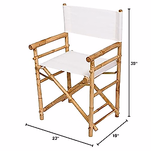 Zew Indoor Outdoor Set of 2 Folding Bamboo Director Chair, 23" L x 18" W x 35" H, Ivory