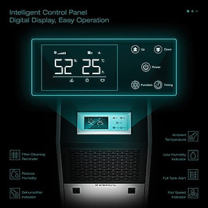 Kesnos 155 Pint Commercial Dehumidifier with 6.56 ft Drain Hose and 1.32 Gallon Water Tank for Space up to 7500 Sq. Ft - 24 Hr Timer Ideal for Basements, Industrial or Commercial Spaces and Job Sites