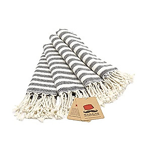 Turkish Hand Towels Set of 4 Arpa Peshtemal Towel 100% Cotton 45x20" Decorative Bathroom Towel Boho Farmhouse Decor Light Weight Quick Dry Hand Bath Hair Gym Face Tea Kitchen Dishcloth Set (Black)