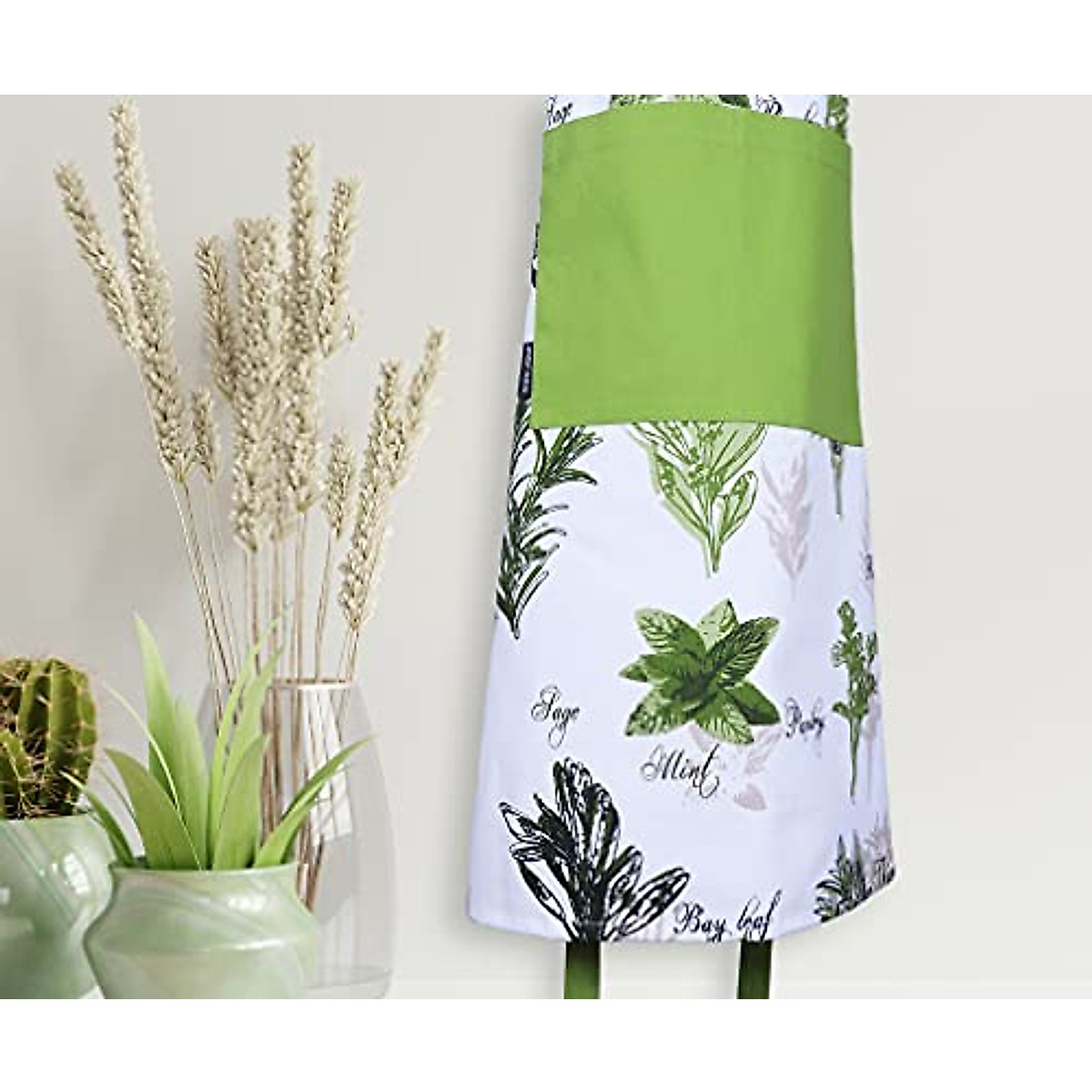 AMOUR INFINI Aprons for Women Adjustable Strap with Waist Ties Aprons for Baking, Cooking, Gardening Cotton Washable, Reusable Spring & Easter Apron (27.5 x 33 Inches - Herb Garden)
