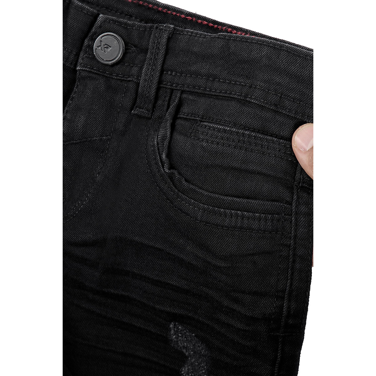 X RAY Boys Distressed Jeans (2T-16), Elastic Waist Biker Moto Distressed Ripped Denim Jeans for Boys & Colored Pants, Jet Black - Minor Rips, 4T