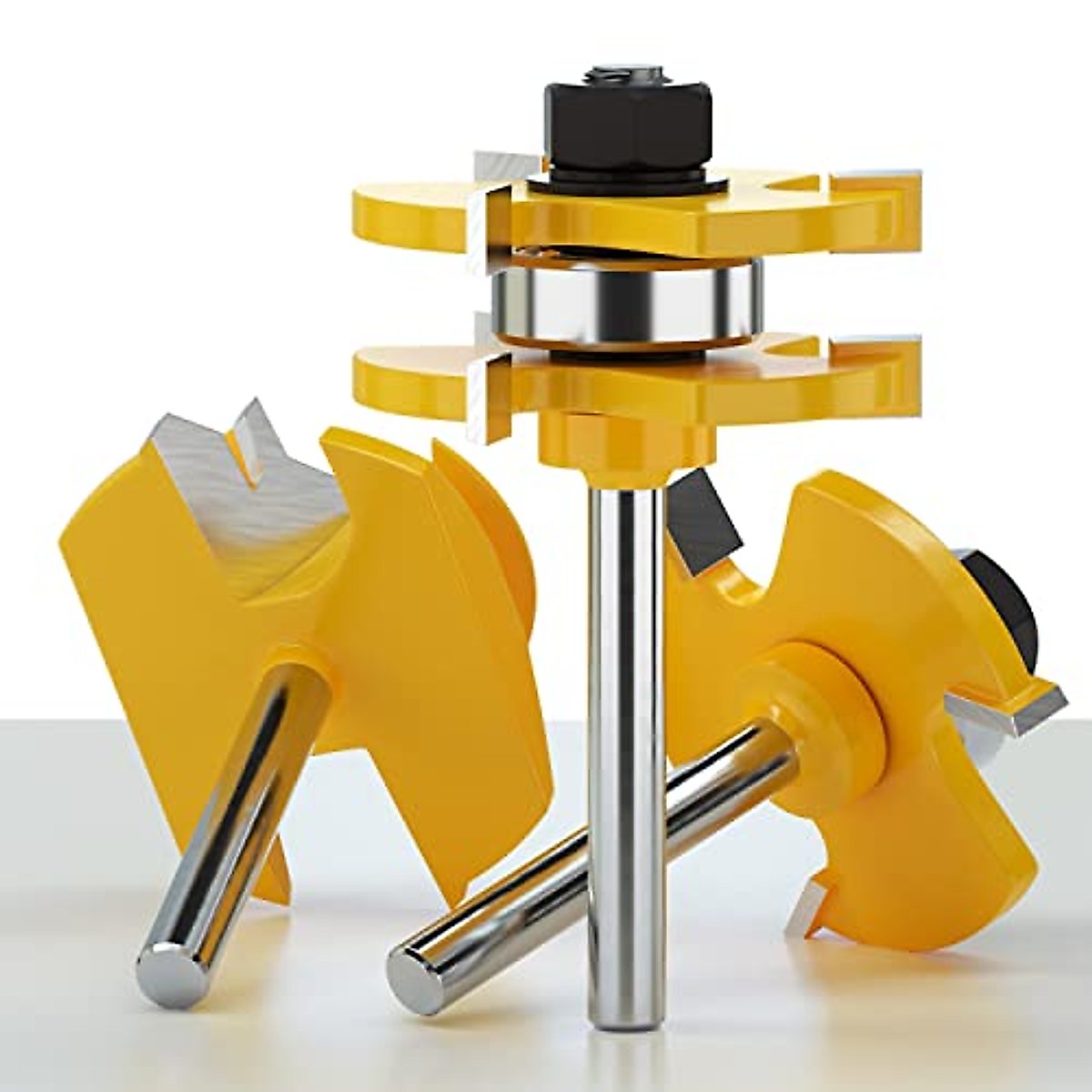 Helovmine Tongue and Groove Router Bit Tool Set with Adjustable 1/4 Inch Shank T Shape Wood Milling with 45 Degree Lock Miter Router Bit 3/4 Inch Stock Joint Router Bit for Wood Drawer, Window, Cupboard