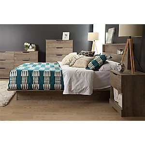 South Shore Holland Platform Bed with Drawer, Queen, Weathered Oak