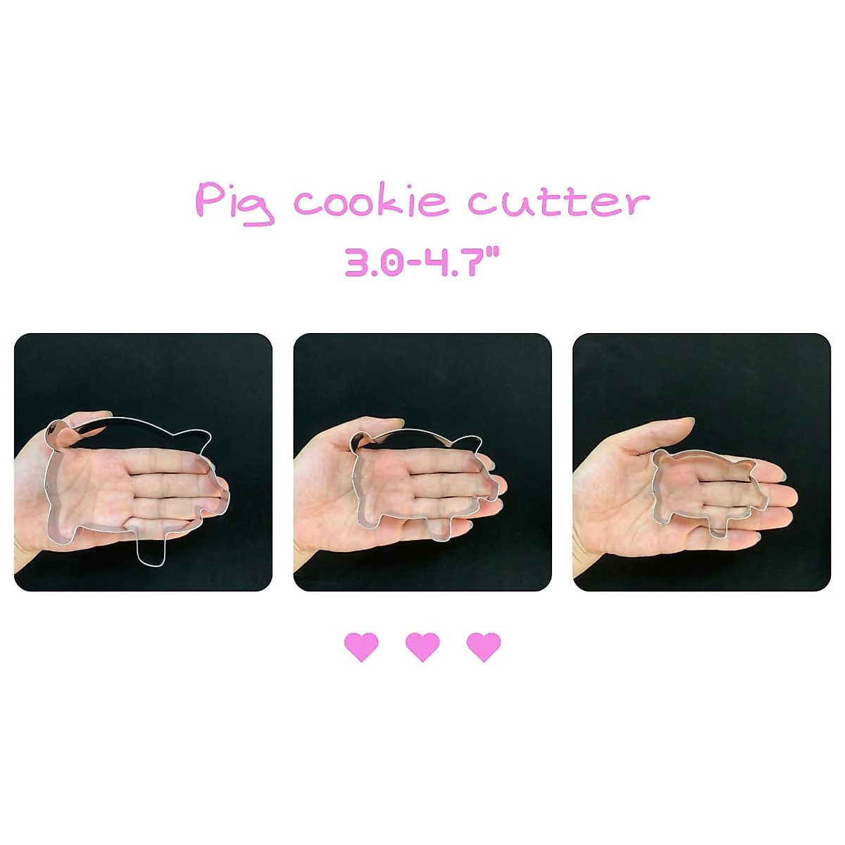 Pig Cookie Cutter Set-Size 4.7" 3.8" 3.0"-3 Piece-Dishwasher Safe Animal Fondant Cookie Cutters for Baking