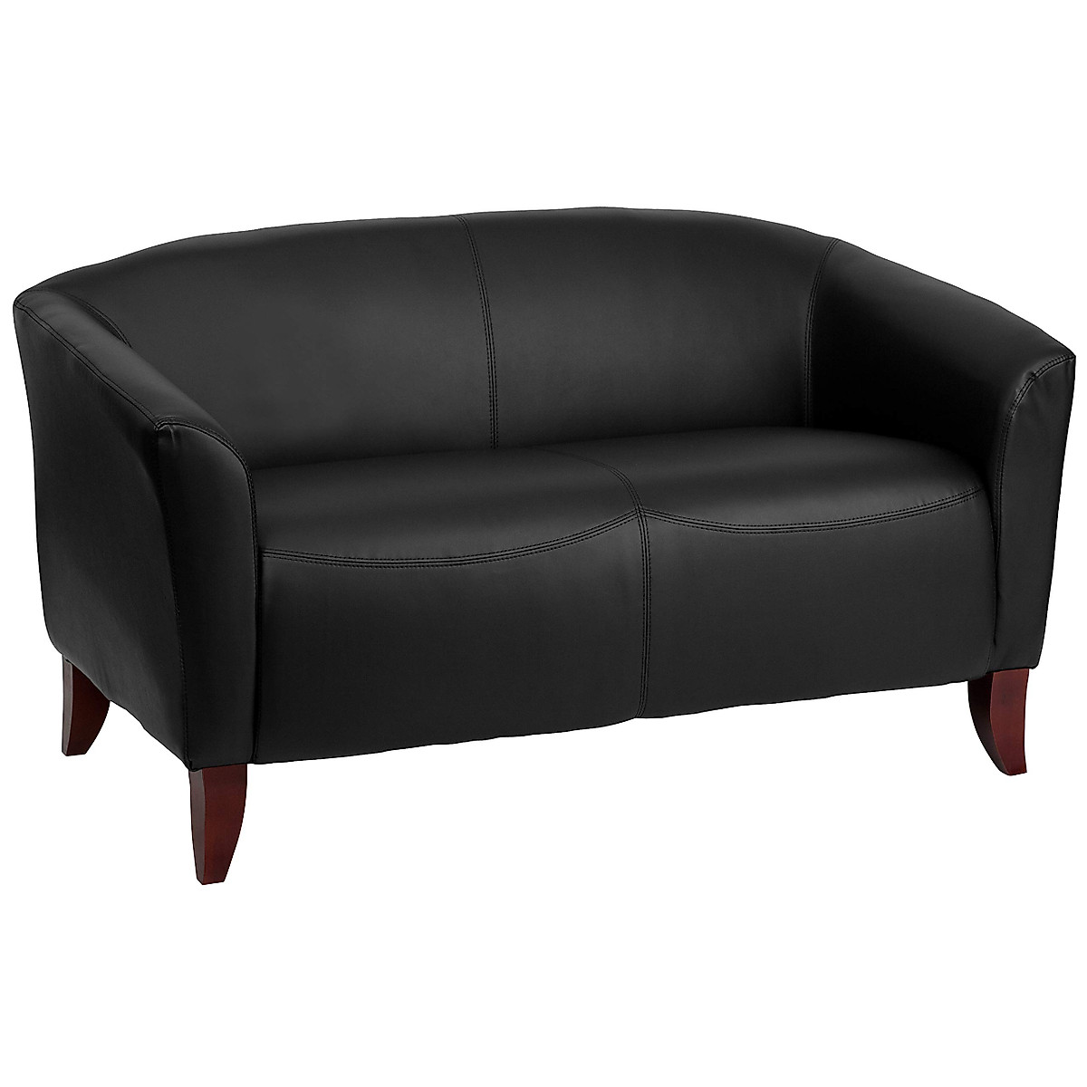 EMMA + OLIVER Black LeatherSoft Loveseat with Cherry Wood Feet