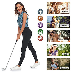 Soneven Womens Sleeveless Button Down Shirts Printed Golf Polo Shirts Summer Business Casual Work Tanks Tops