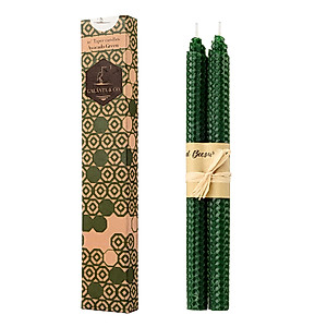 100% Pure Beeswax Handmade Taper Candles (Avocado Green) - 8 Inch Smokeless Dripless Pair - Natural Subtle Honey Smell - Elegant Honeycomb Design - by Galanta & Co.