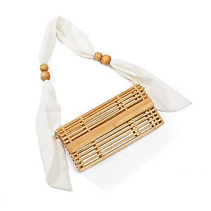 FANCELINE Bamboo Shoulder Bag for Women Summer Straw Bags Wooden Beach Purse Basket Handle Handbags