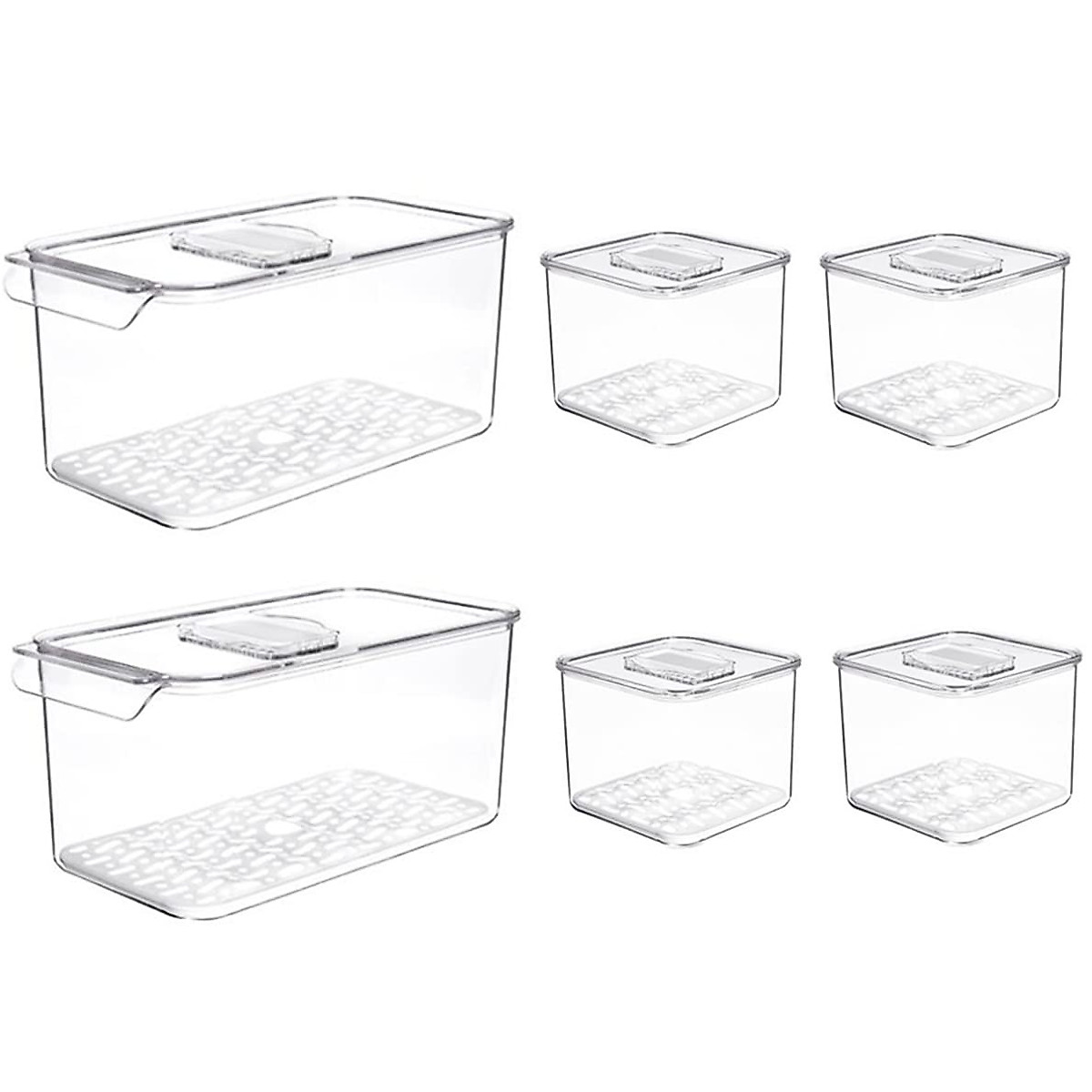 SANNO Produce Saver Containers for Refrigerator, Containers Produce Saver Produce - Stackable Refrigerator Kitchen Organizer Keeper Bin, with Removable Drain Tray,set of 6