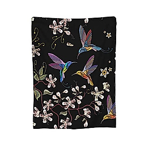 TEIKKIOP Hummingbird Flannel Blanket for Boys Girls Teens Soft Warm Throw Blanket for Home Office Bedroom 60 X 50 Inches