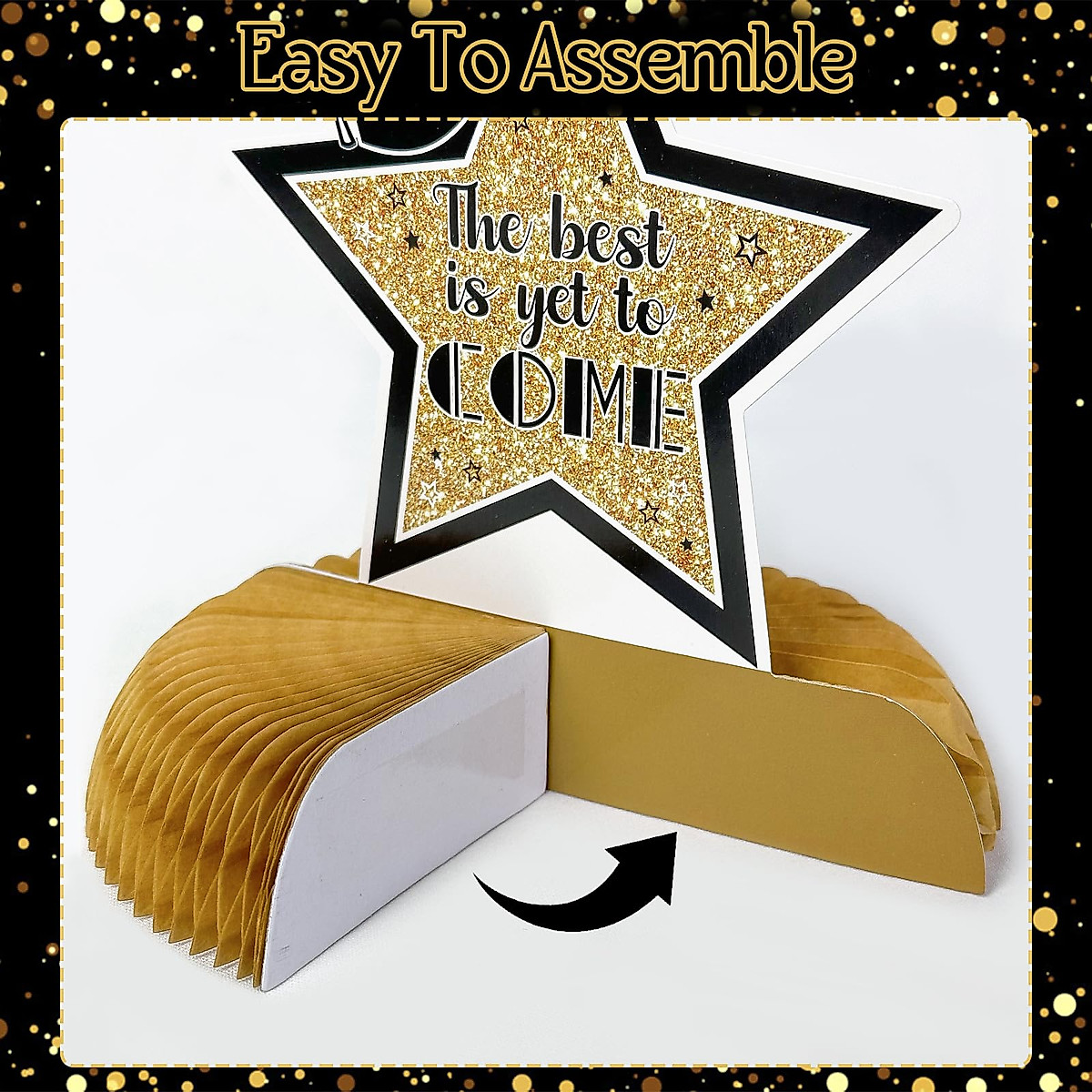 9PCS Graduation Party Decorations Class of 2024 Congrats Grad Table Centerpiece Congratulate Graduation Black and Gold Honeycomb Table Toppers for Graduation Party Supplies
