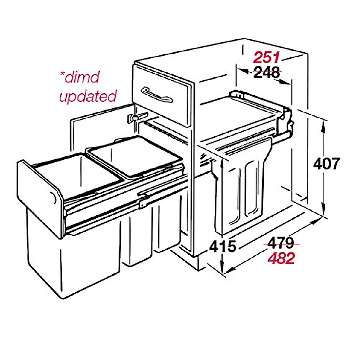Hafele Trash Can Pull Out - Hailo Easy Cargo 30, 2 x 4 Gallons Capacity, 88 lbs Weight Capacity