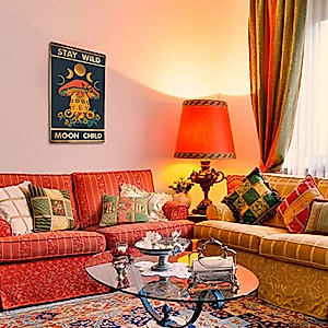 SGYJW Hippie Tin Sign Retro Sunflower Funny Mushroom Anti War Sign Stay Wild Moon Child Flower Child Metal Poster 8x12 Inch Iron Painting Plaque Wall Decor for Bedroom Bathroom Bar Living Room Wall Decor