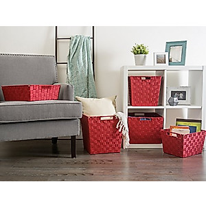 DII Woven Nylon Trapezoid Storage Bin, for Home, Office, Closets, & Everyday Storage Needs, Red, Tray