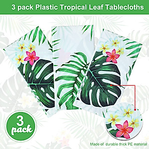 Luau Party Plastic Tablecloths Hawaiian Luau Table Cover Palm Leaves Table Cloth Birthday Bridal Shower Birthday Party Summer Pool Tropical Party Decorations, 54 x 108 Inches(3 Pieces)