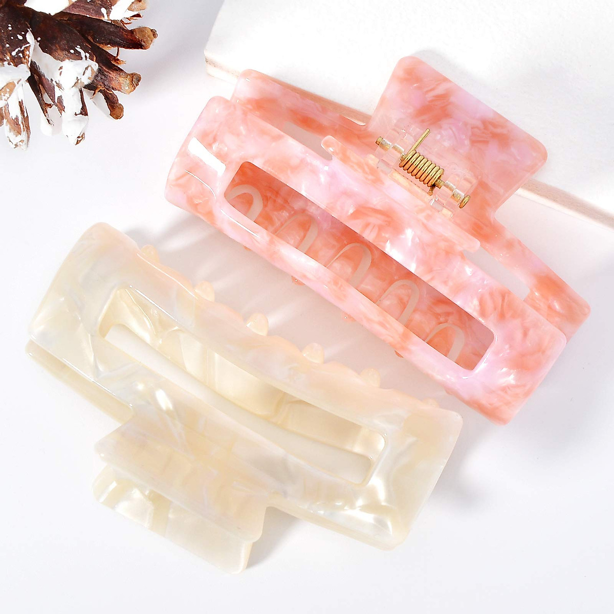 Big Claw Tortoise Banana Pink French Celluloid Leopard Print Clips for Women's & Girls' Thick and Thin Hair - 3.3 Inch, Strong Hold, 2 Color Options (2 Packs)