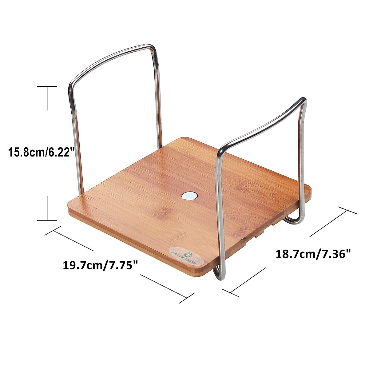 E-ROOM TREND Dish Holder SS304 1 Pack Large Square Size for 9" to 13" Plates Organizer Upgrade Thicken Bamboo Adjustable Size Easy Carried Handles Storage Rack for RV Cabinets Shelf Countertop (A017)