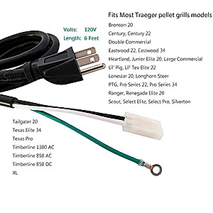 Entsong SUNKISTCOOK 6ft Barbecue Grill Power Cord Kit Replacement Part Compatible with Traeger and Pit Boss Pellet Smoker Grills 1
