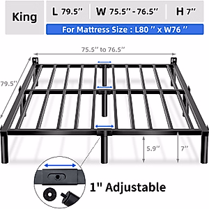 DTIG King Bed Frame, 7 Inch King Size Platform Bed Frame No Box Spring Needed, Easy Assembly Floor King Bed Frame, Tool-Free Metal Mattress Foundation Black