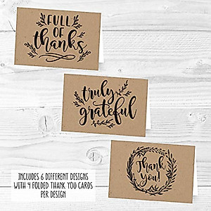 24 Rustic Kraft Thank You Cards With Envelopes, Great Note For Adult Funeral Sympathy or Gift Gratitude Supplies For Grad, Birthday, Baby or Country Bridal Wedding Shower For Western Boy or Girl