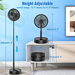 LIPETY Portable Foldable Rechargeable Oscillating Fan - 9" 7200mah Battery Operated USB C Small Fan Remote, Quiet Table Desk Fan Folding Standing Pedestal Fan for Bedroom Rome Office Camping Travel