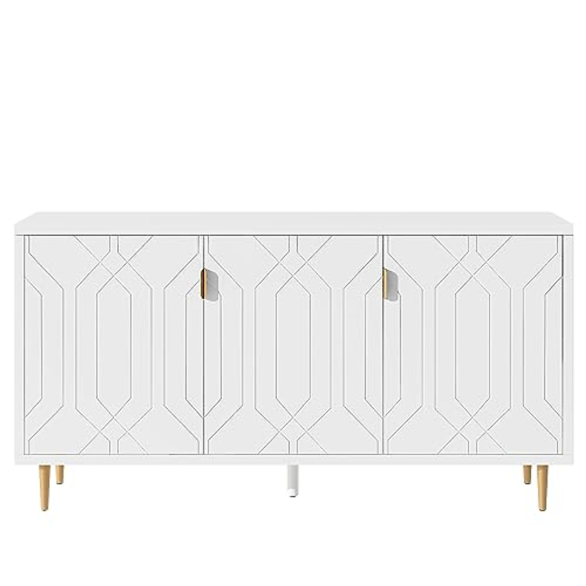 VilroCaz Modern 65'' Storage Sideboard Cabinet with Adjustable Shelves and Metal Legs, TV Stand for TV up to 70 inch, Center Console Table Sofa Table for Entryway Living Room Kitchen (A2-White)