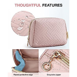 BAGSMART Small Makeup Bag, Travel Cosmetic Bag Make Up Pouch Small Travel Essentials for Women Dorm Room Essentials Pouch,Water-resistant Toiletry Bag,Makeup Organizer Bag,Pink