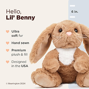 Bearington Lil' Benny The Rabbit Plush, 6 Inch Stuffed Bunny Rabbit, Small Easter Stuffed Animals