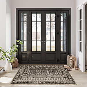 Lahome Mandala Easy Jute Rug - 3 x 5 Farmhouse Sisal Rugs for Bedroom Ultra-Thin Natural Rugs Non Slip Washable Front Door Mat Small Carpet for Entryway Patio Living Room Kitchen（3'x 5',Black