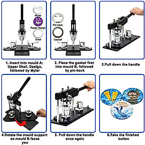 ChiButtons (KIT) 37mm (1.5") Pro Badge Machine Button Maker-B400 + Mould + 200 Parts + Handling Cutter Metric System (Black-new)