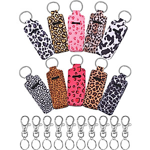 10 Pieces Cow Print Lipstick Holder Lipstick Holder Keychain Sleeve Lipstick Pouch Lip Balm Holder Sleeve with 10 Metal Key Chains to hold Travel Daily Accessories, Leopard Style