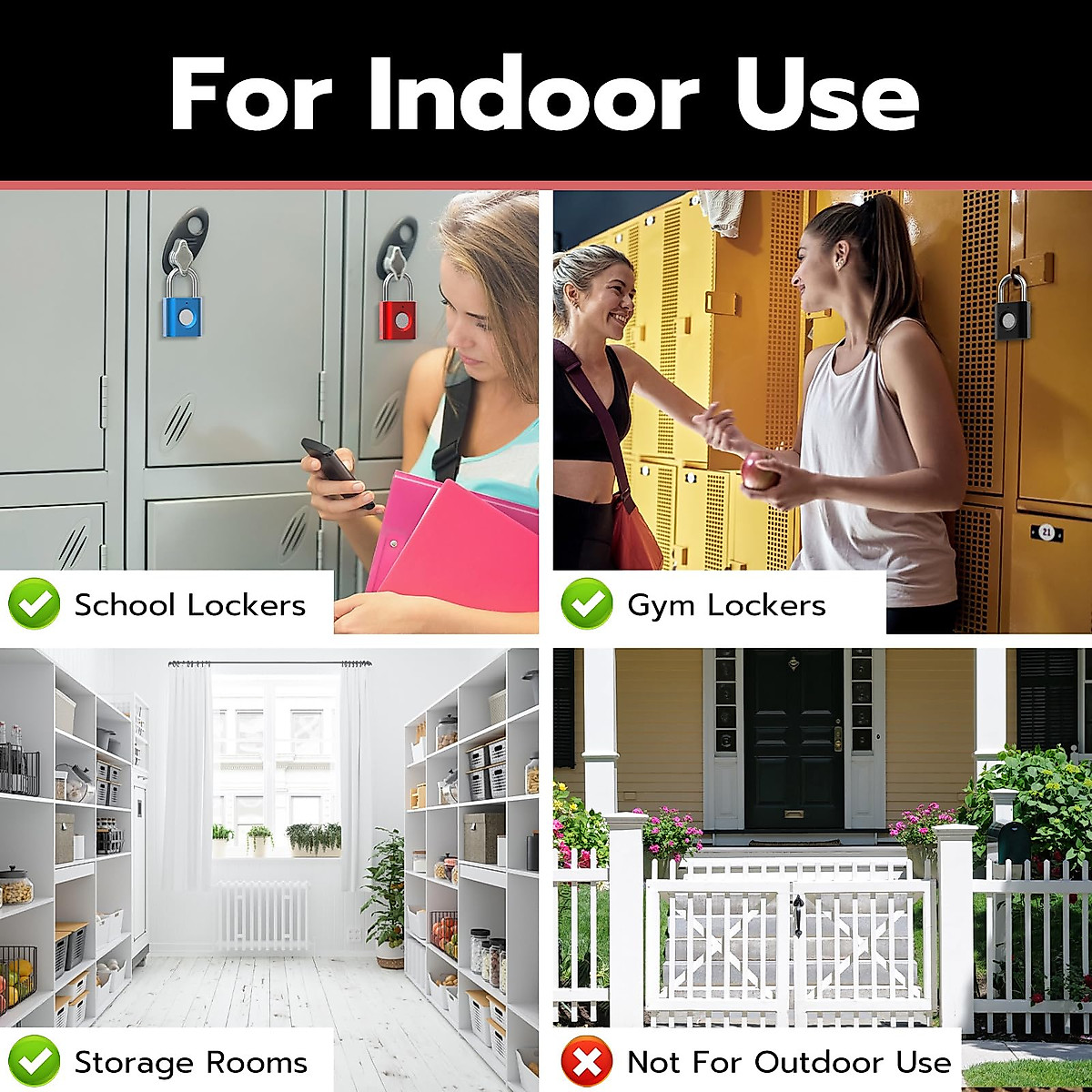 Smart Padlock Gym Lock [2-Pack, Black & Silver] eLinkSmart Mini Fingerprint Padlock, Colourful Metal Keyless Thumbprint Lock for Luggage, School Bag, Toolbox, Gym Locker