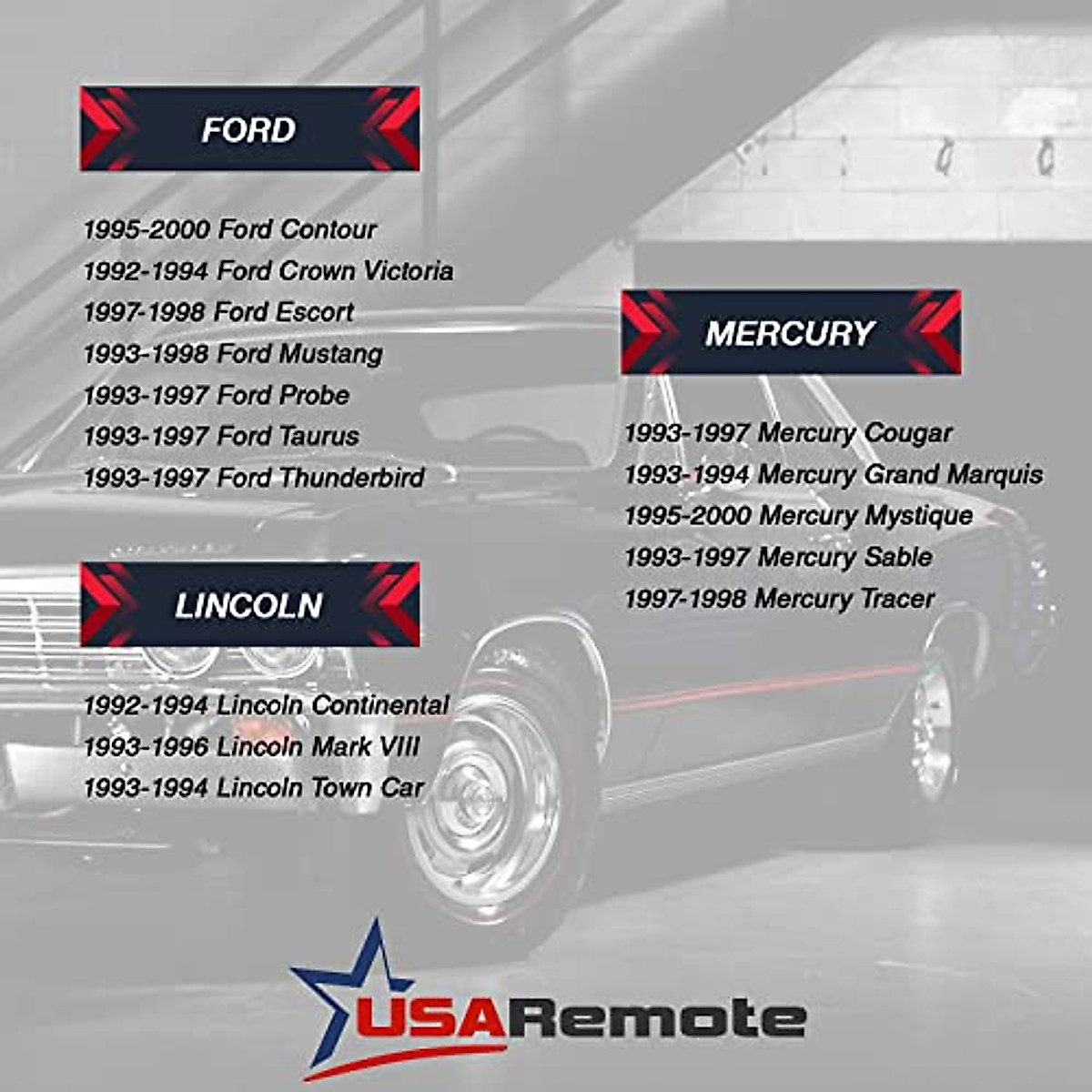 Car Key Fob Keyless Entry Remote fits Ford, Lincoln, Mercury Mustang (GQ43VT4T, 3165189, F5DZ-15K601-B), Set of 2