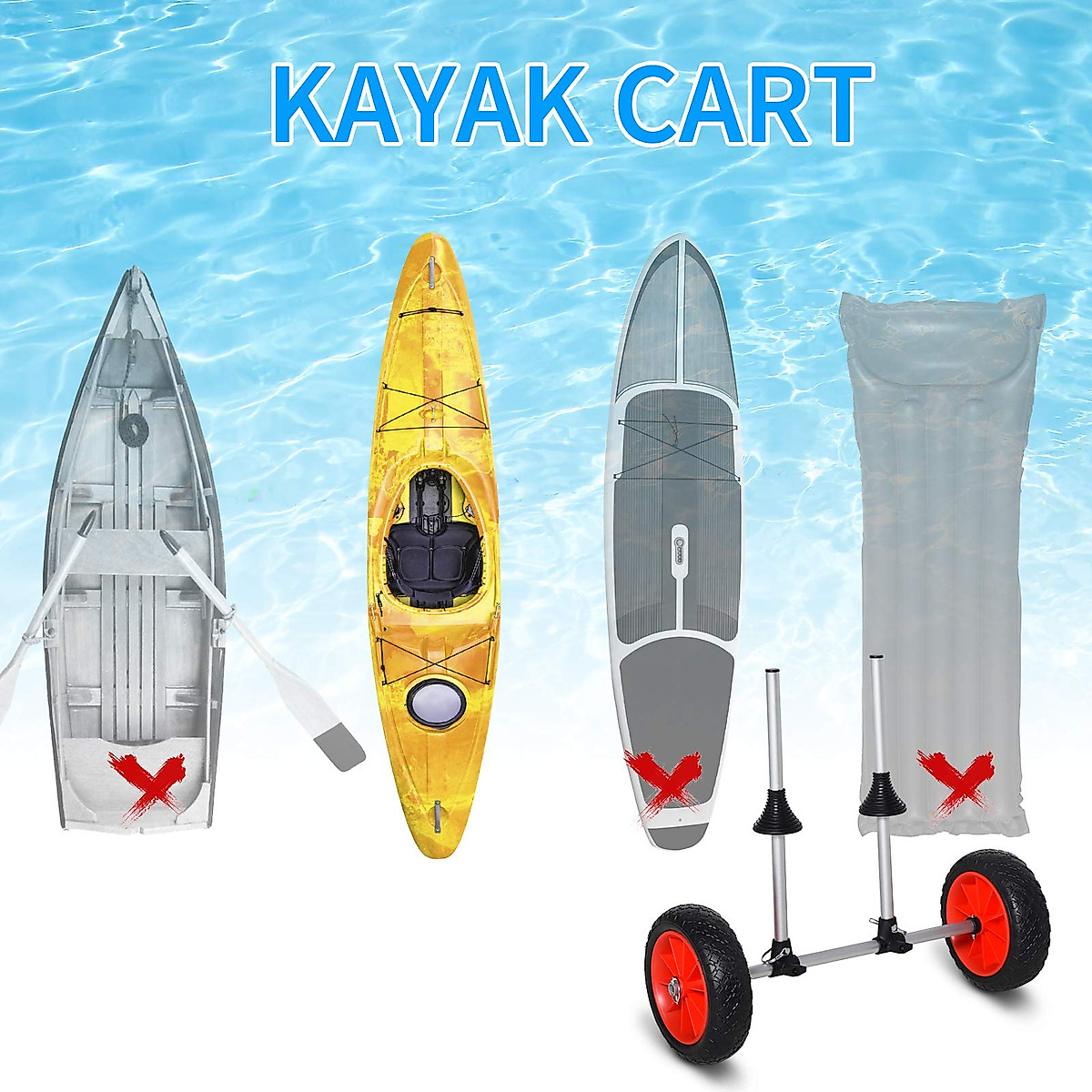 Soozier Kayak Cart, Trolley Trailer Kayak Wheels with Strong Aluminum Frame, Adjustable Width Crossbar, & Large Tires