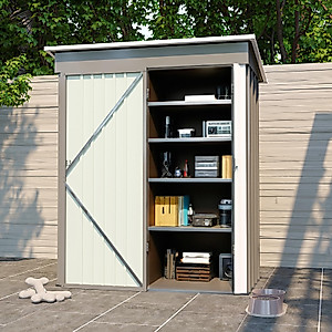 VOTSMOKK 5 x 3 FT Outdoor Storage shed, Metal Tool Shed Storage House with Lockable Door, Small Shed Outside Storage Waterproof Shed for Backyard, Garden and Patio, Grey