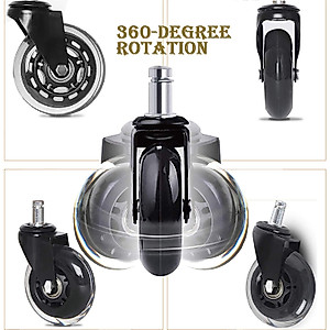 Office Chair Wheels, WASJOYE Heavy Duty 11mm Stem 3" Rolling Universal Chair Replacement Casters Wheels, Home Office Gaming Chair Rubber Castors for Wood Tile Carpet Floor, Chair Wheel Set of 5