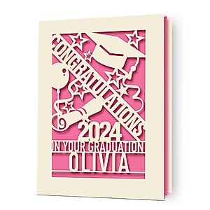 EDSG Graduation Cards 2024 Personalized Graduation Gifts Graduation Card Congrats Grad Paper Cut Graduation Card for High School College Her Him Son Daughter Classmate (Fuchsia)