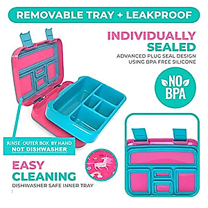 Unicorn Bento Lunch Box for Girls Toddlers, 5 Portion Control Sections, BPA Free Removable Plastic Tray, Pre-School Kid Toddler Girl Daycare Lunches, Snack Container Ages 3 to 7 Pink
