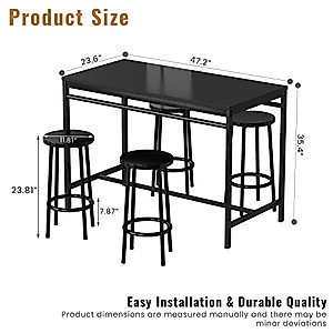 Recaceik Dining Table Set for 4 Bar Kitchen Table and Chairs for 4, 5 Piece Dining Table Set Counter Height Dinner Table with 4 Bar Stool, Dining Room Breakfast Table Set for Apartment