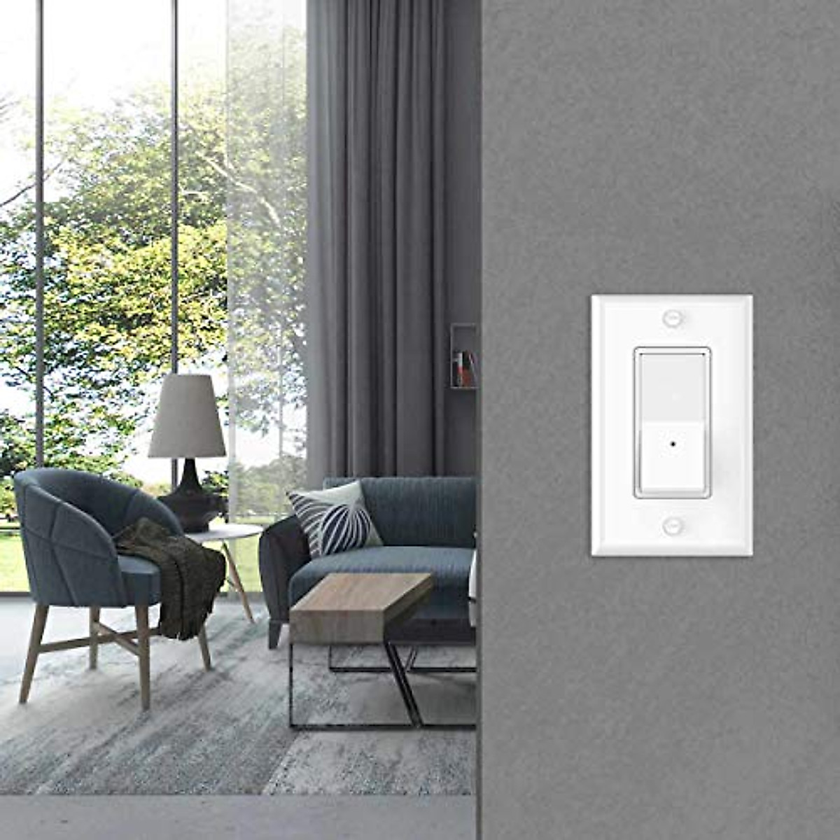 4 Pack Illuminated Light Switch, Decora Paddle Rocker Light Switch with LED Night Light, Automatic On/Off Sensor, Single Pole, 15Amp 120/277Volt, White